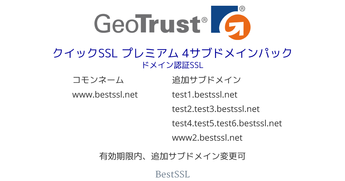 GeoTrust クイックSSL プレミアム 4サブドメインパック 申請手順 | BestSSL